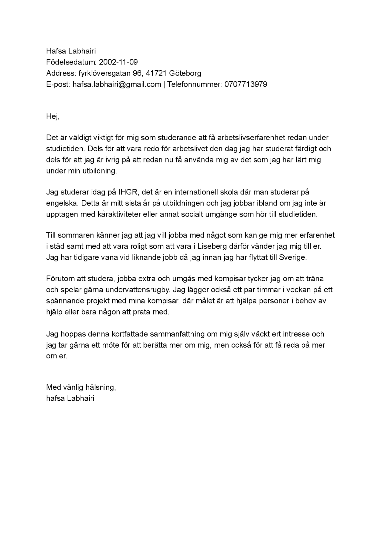 Personal letter for job application - Docsity