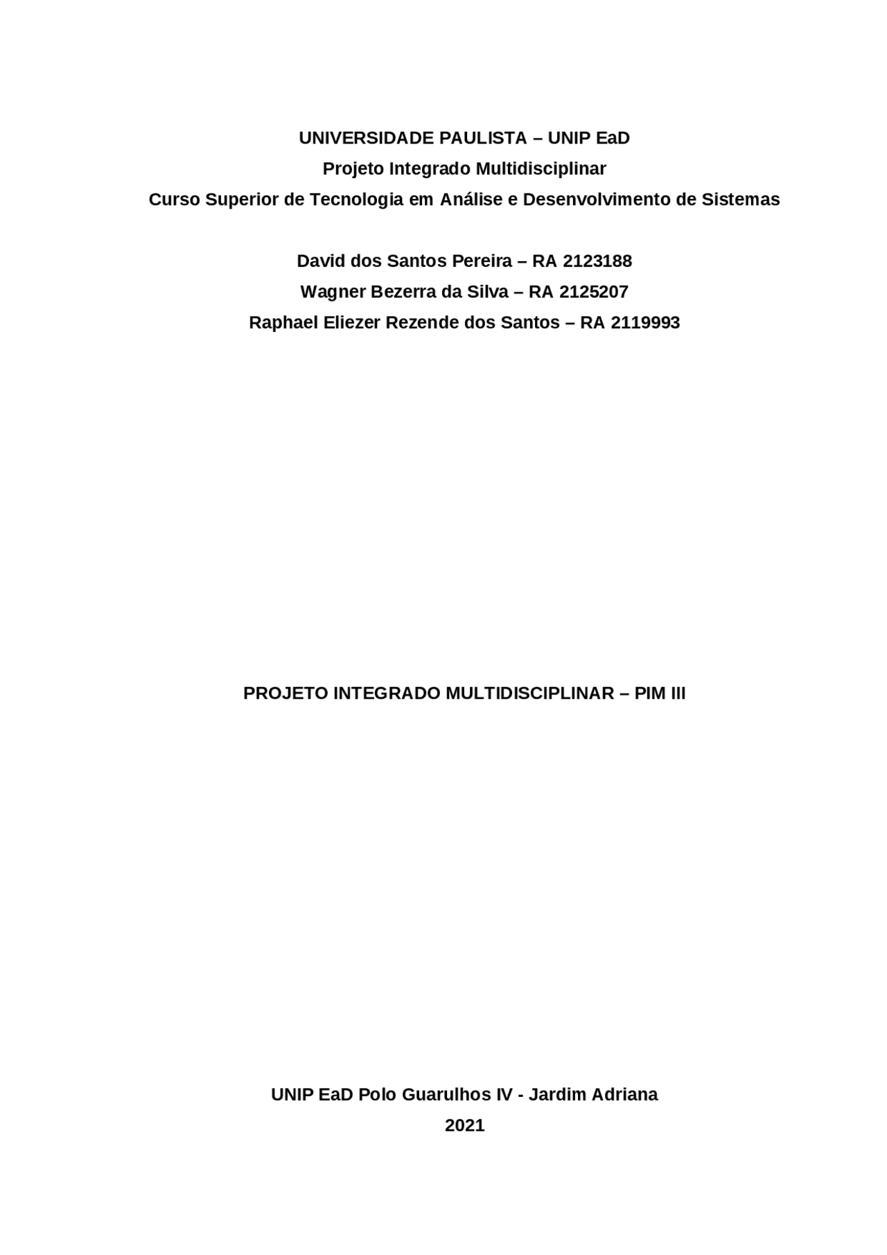 Projeto Integrado Multidisciplinar Docsity