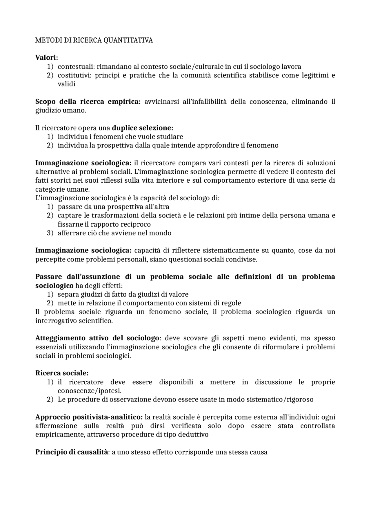 Metodi Di Ricerca Quantitativa Sintesi Del Corso Di Metodologia Della