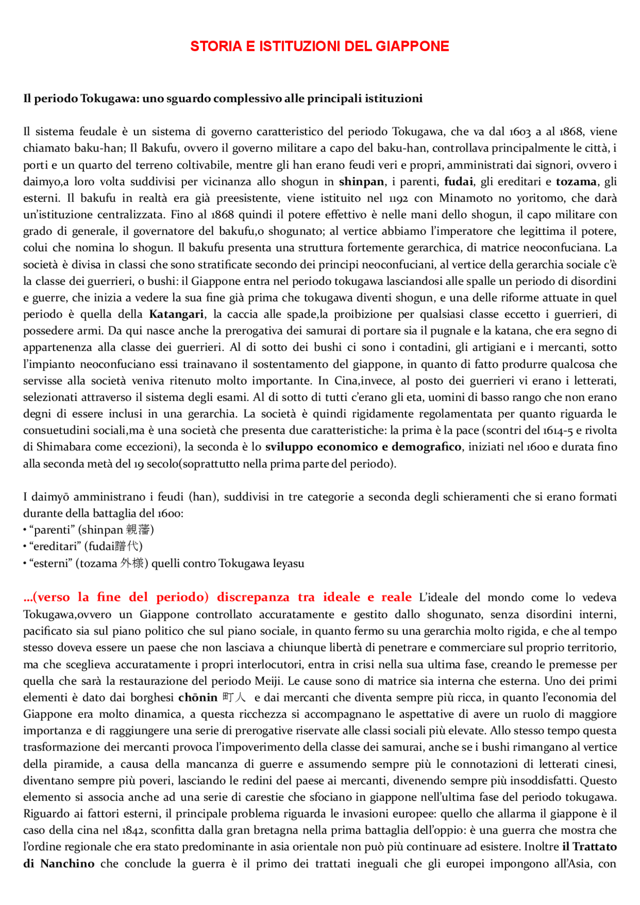 Appunti Di Storia E Istituzioni Del Giappone Docsity