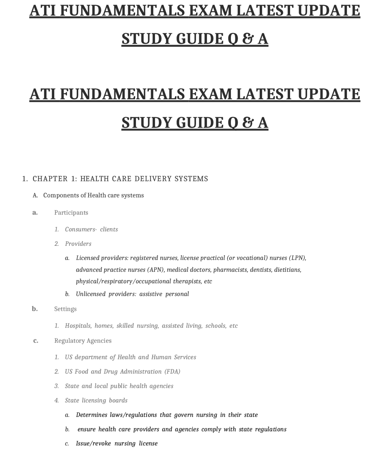 ATI FUNDAMENTALS EXAM LATEST UPDATE STUDY GUIDE Q & A - Docsity