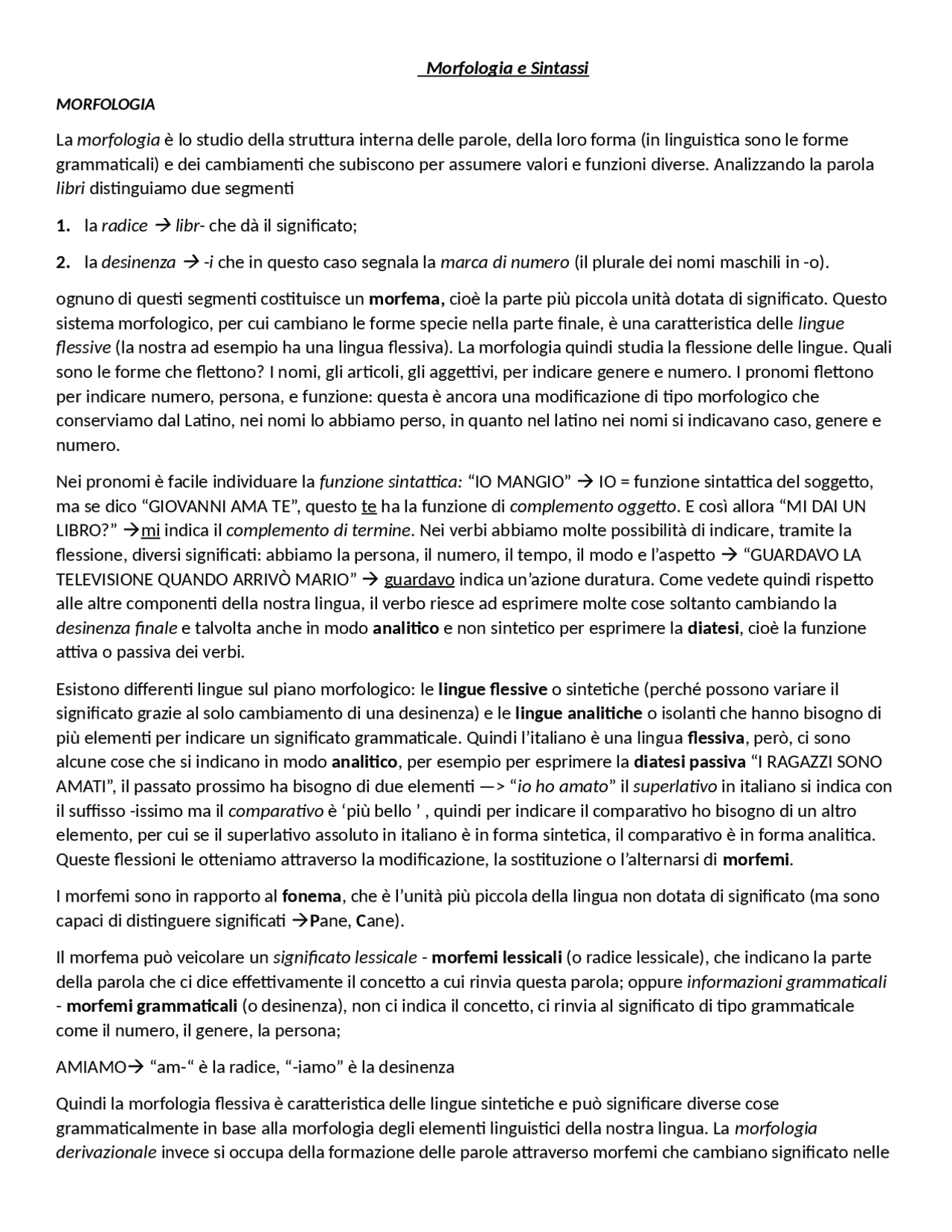 Morfologia e sintassi - Docsity
