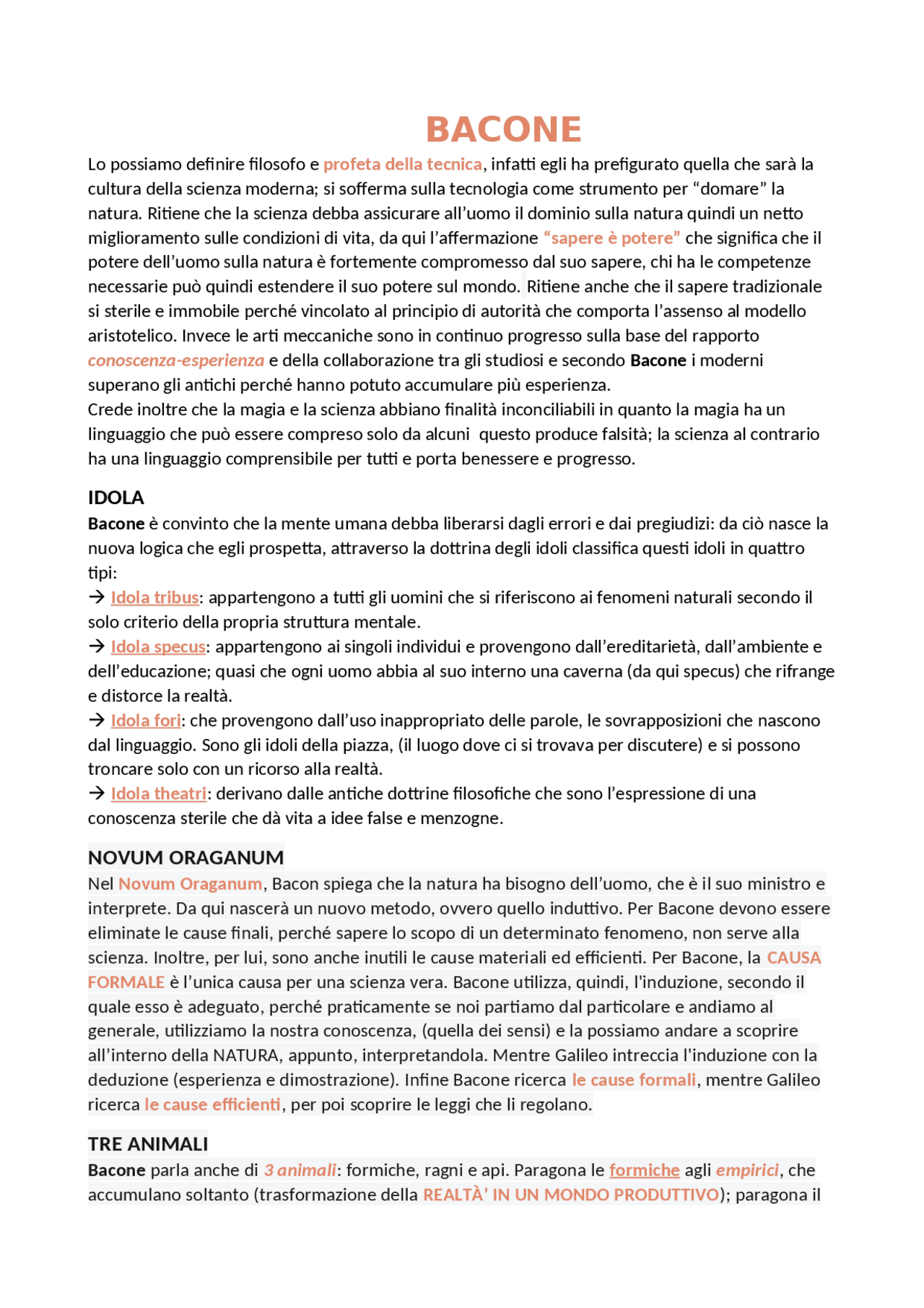 Filosofia Riassunto Completo Di Bacone Docsity