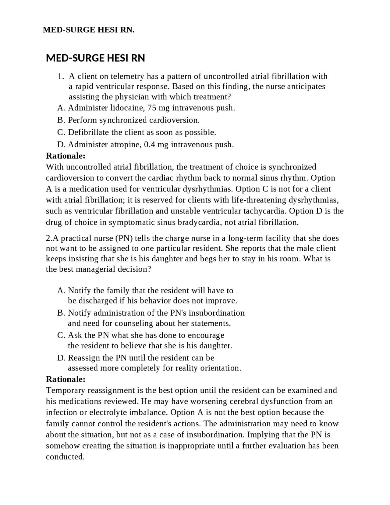 HESI 101MED-SURGE HESI RN/HESI 101MED-SURGE HESI RN. - Docsity