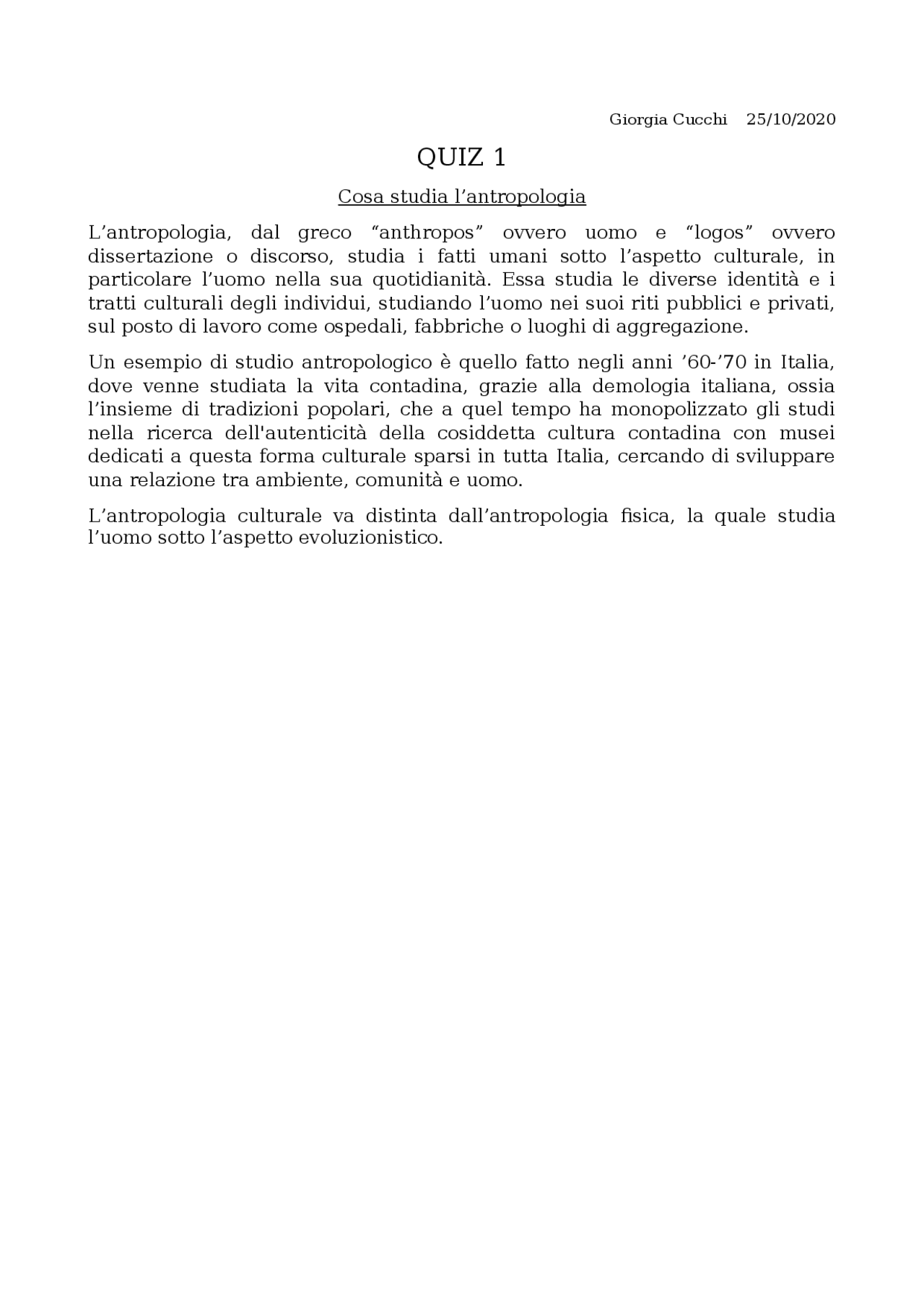 Lezione 1 - quiz 1 - Docsity