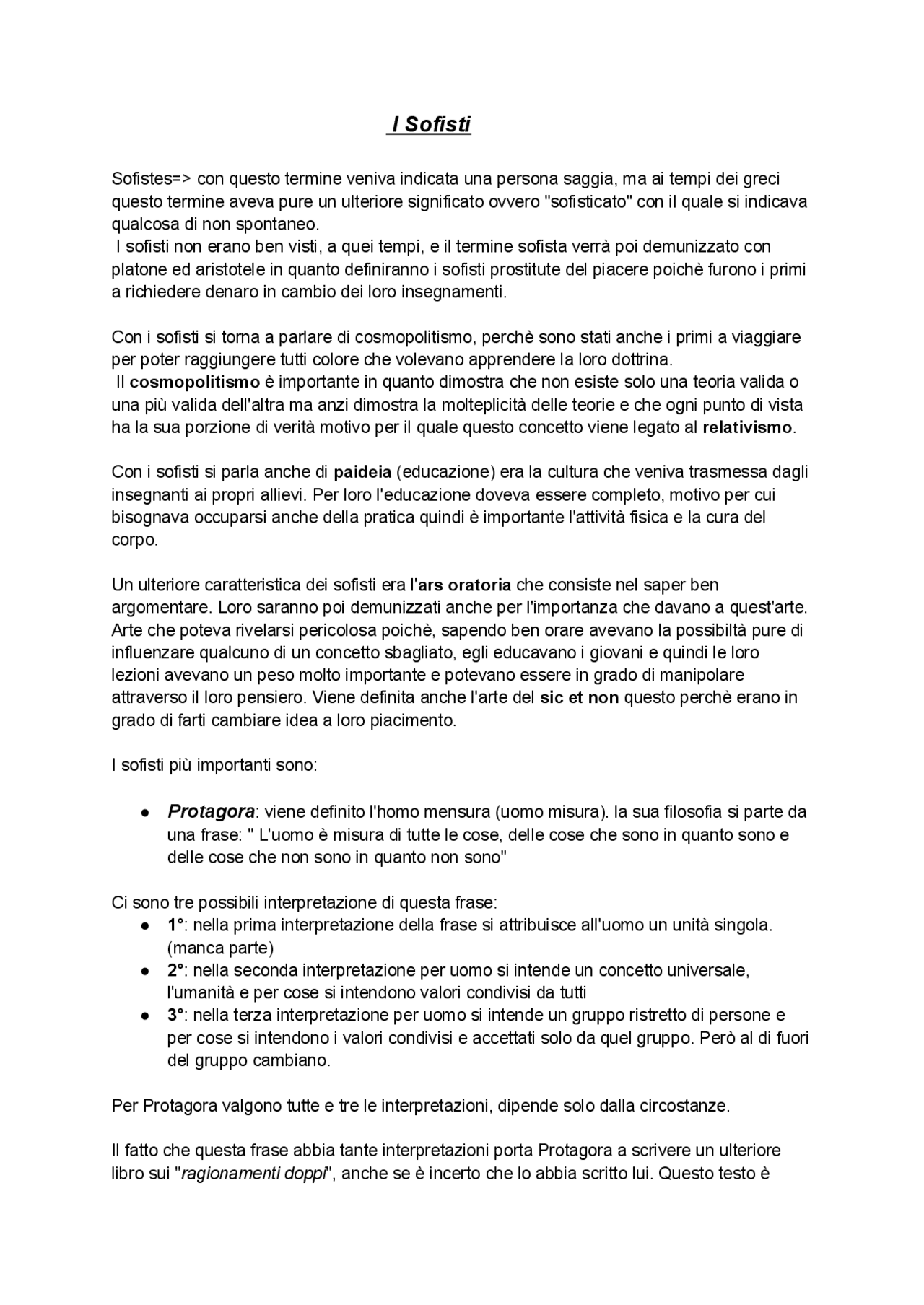 I Sofisti: Protagora e Gorgia - Docsity