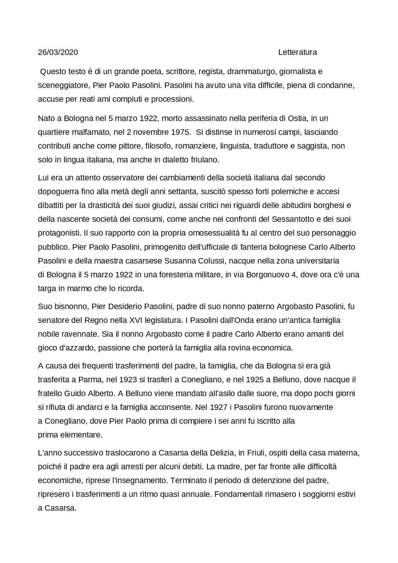 Pier Paolo Pasolini Docsity