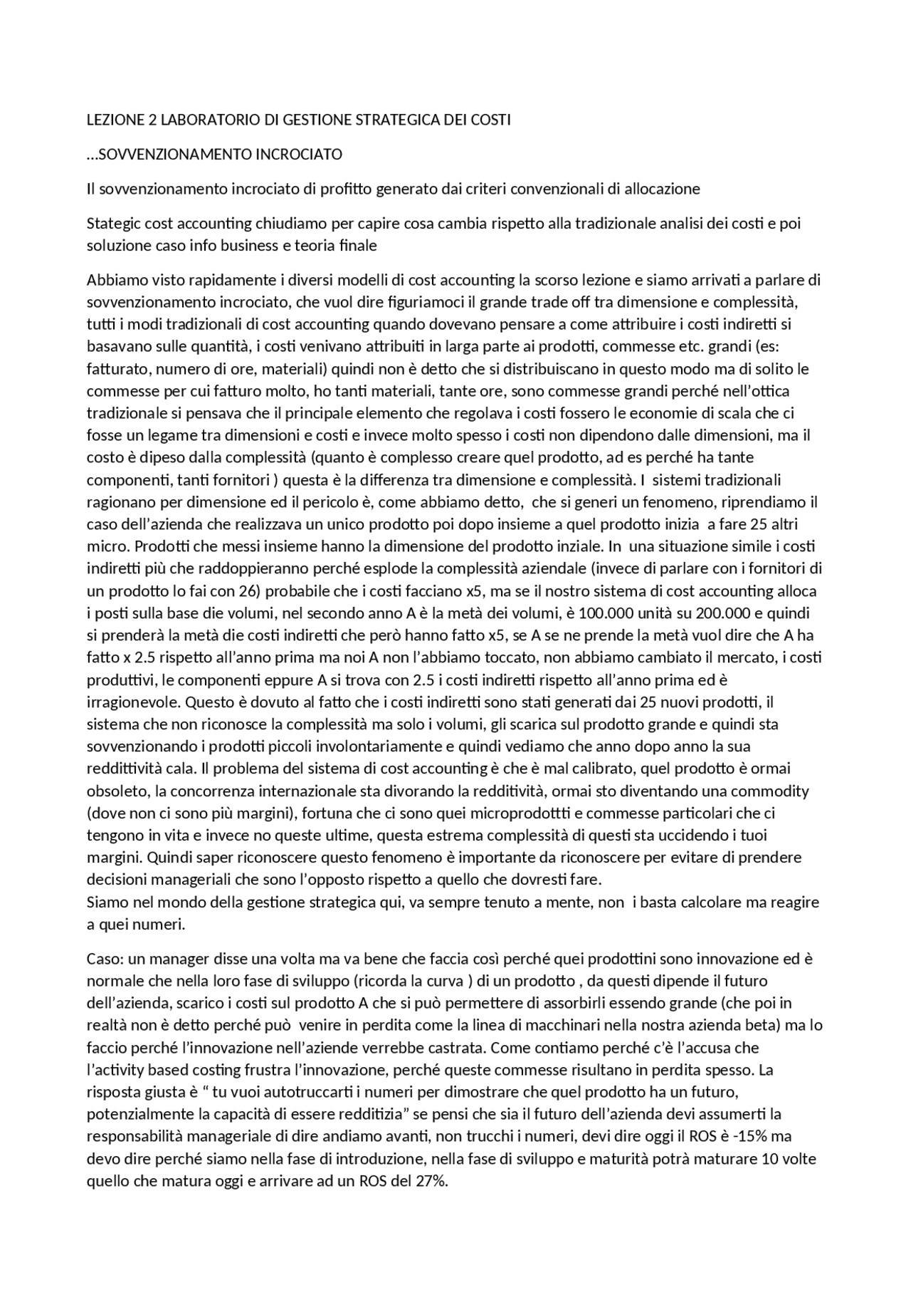 Lab Gestione Strategica Dei Costi Docsity