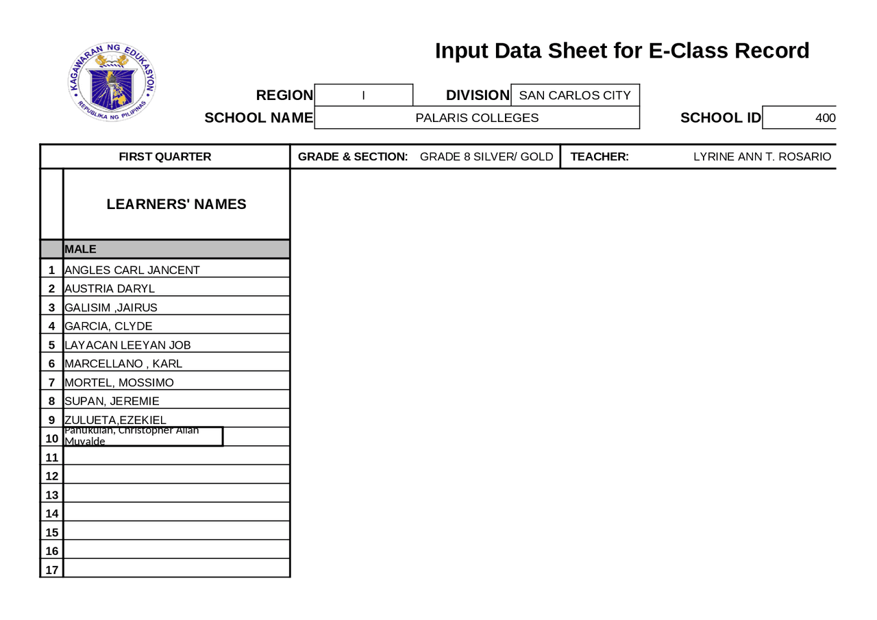 Grading Sheets In Mapeh 8 - Docsity