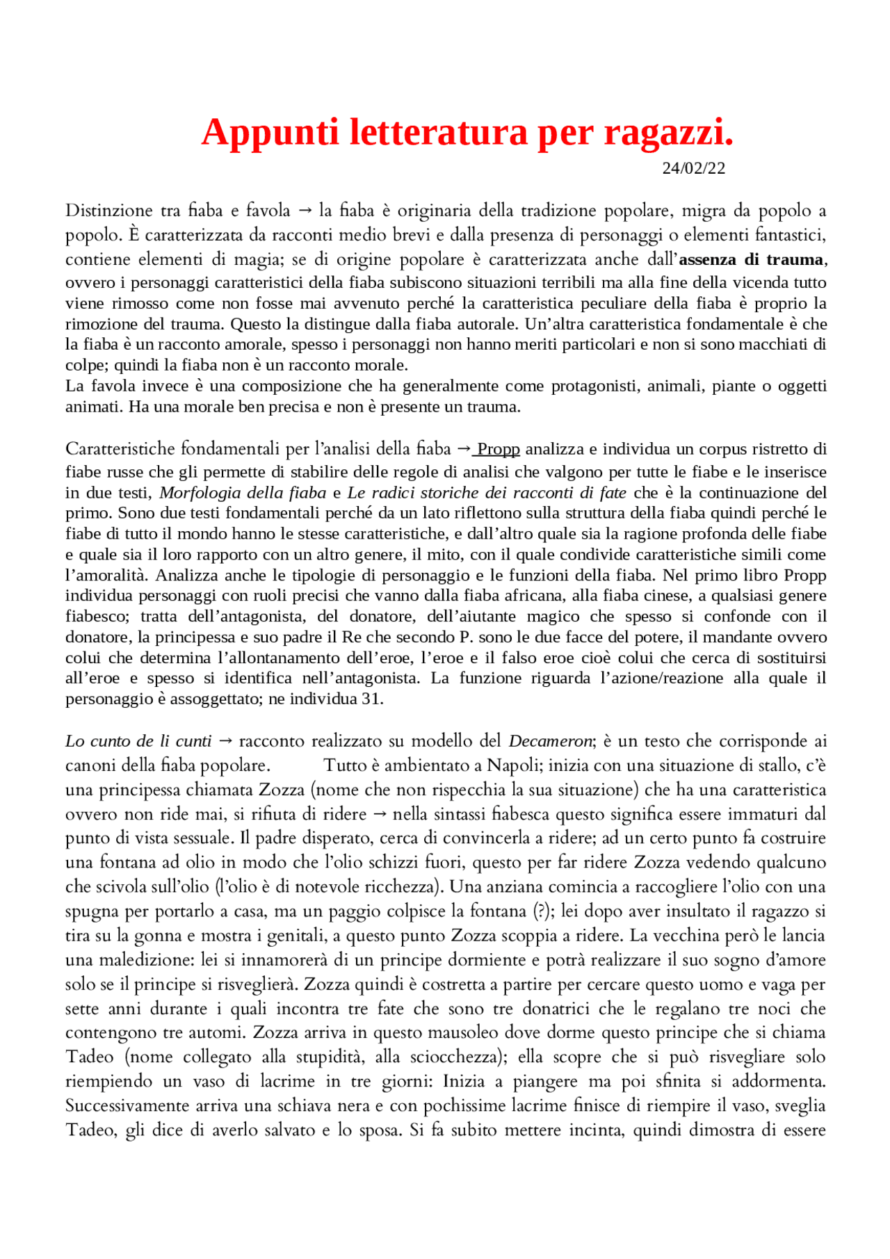 Appunti Prime Lezioni Di Letteratura Per Ragazzi Docsity
