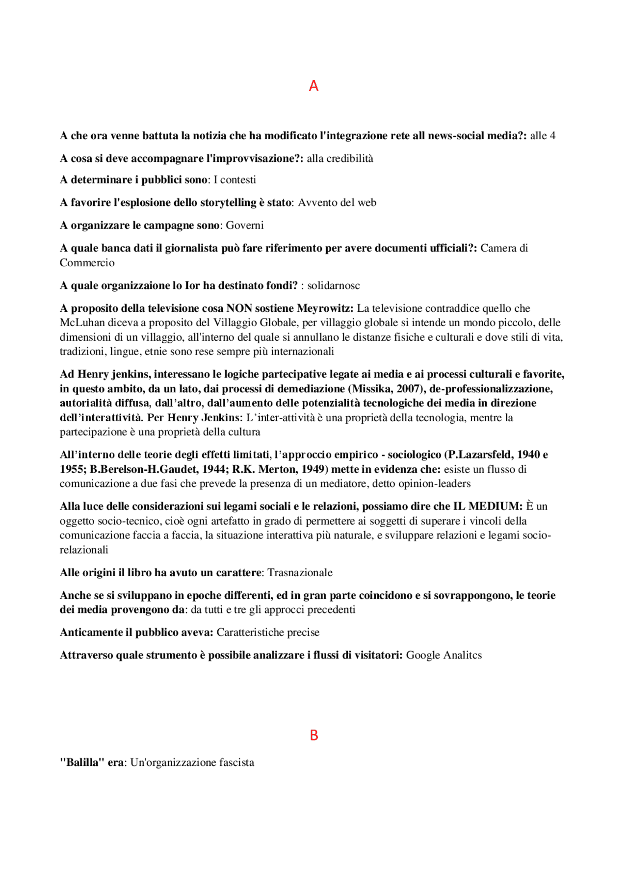 Quiz Teorie E Tecniche Della Comunicazione Schemi E Mappe Concettuali