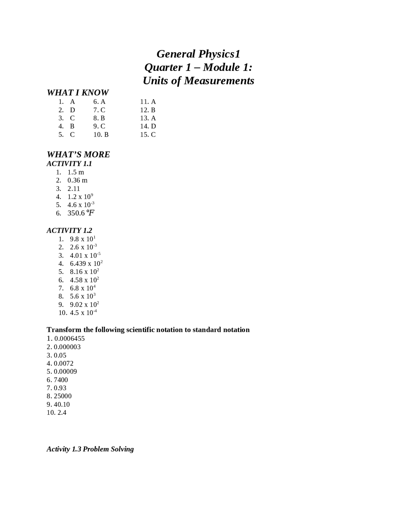 General Physics 1 Module 1 Docsity