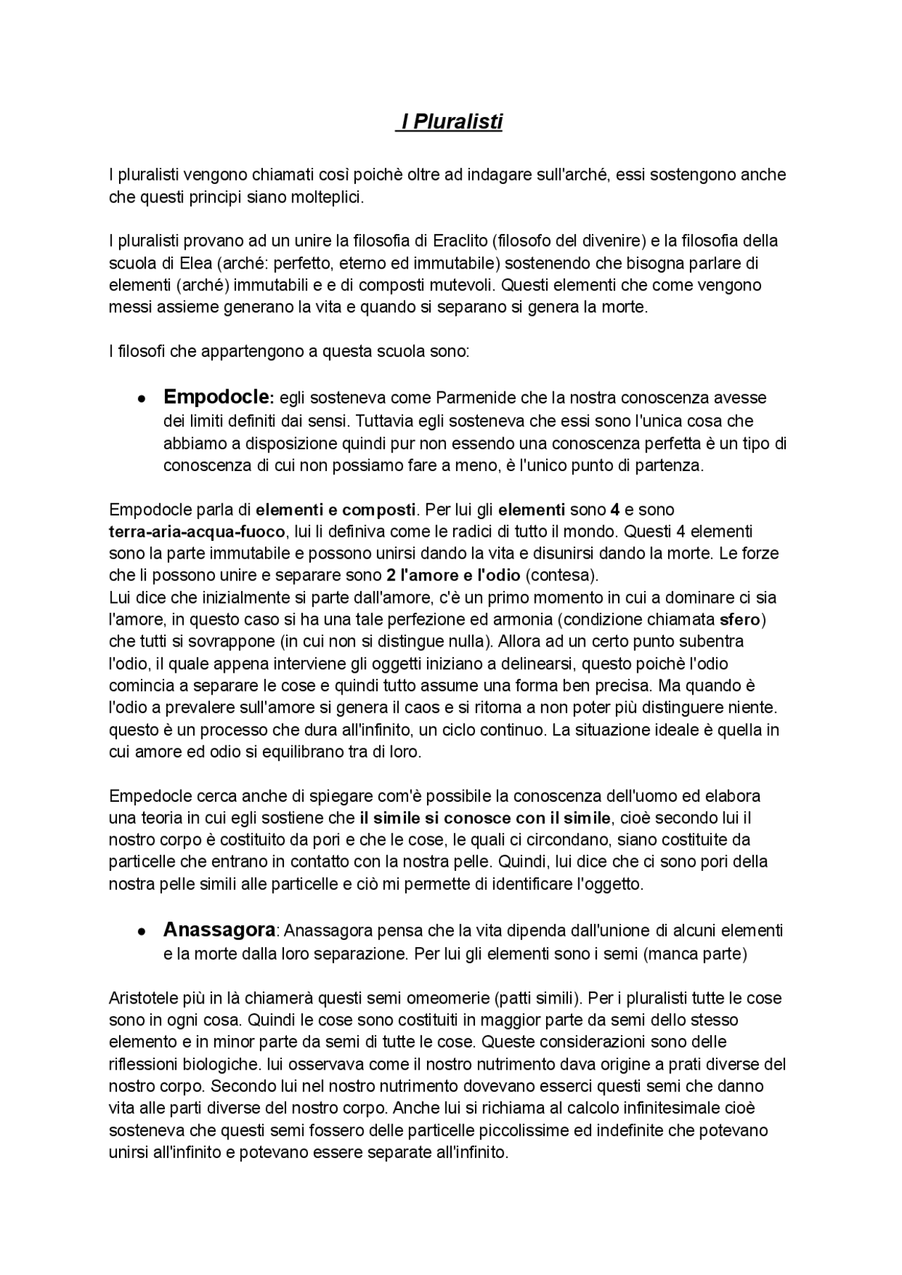 I Pluralisti Empedocle Anassagora Democrito Docsity