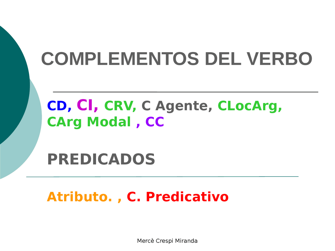 Complementos verbales especificos - Docsity