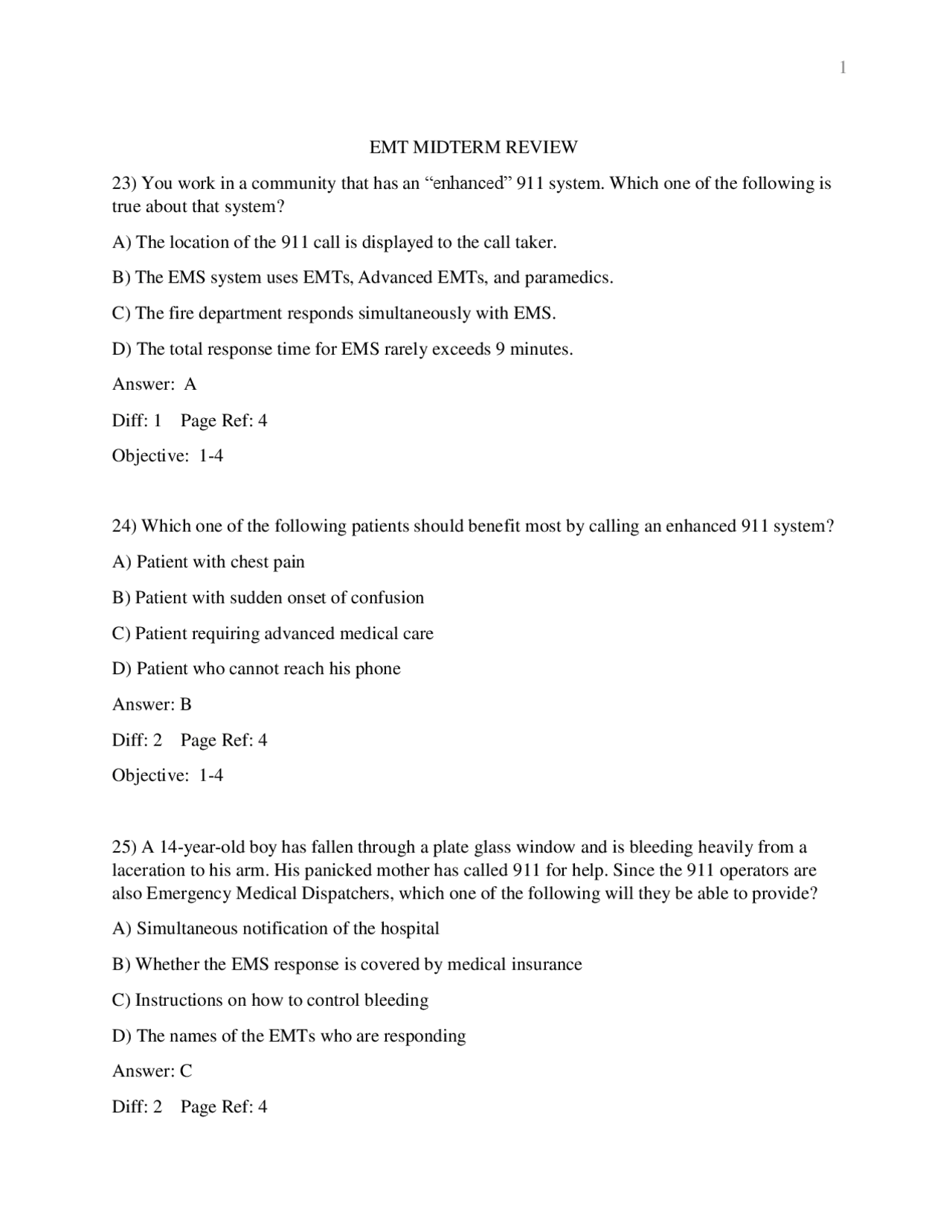 EMT MIDTERM REVIEW COMPLETE SOLUTION | Exams Nursing - Docsity