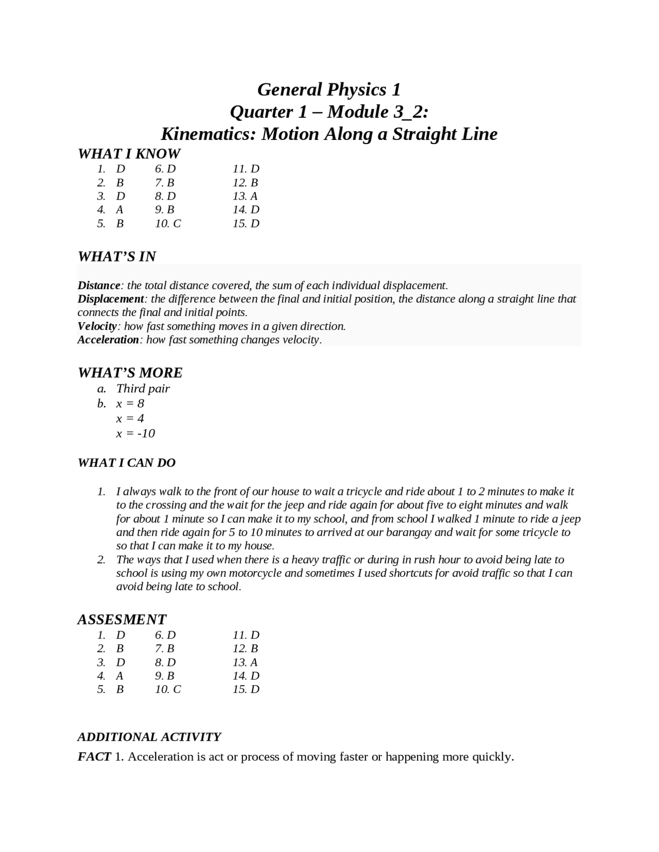 General Physics 1_ Quarter 1 & 2 - module 4 | Study notes Physics | Docsity