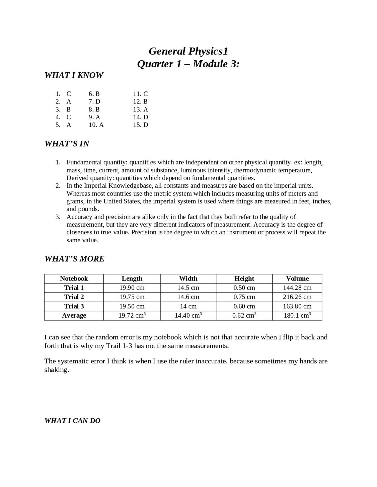 General Physics 1 Module 2 | Study notes Physics | Docsity
