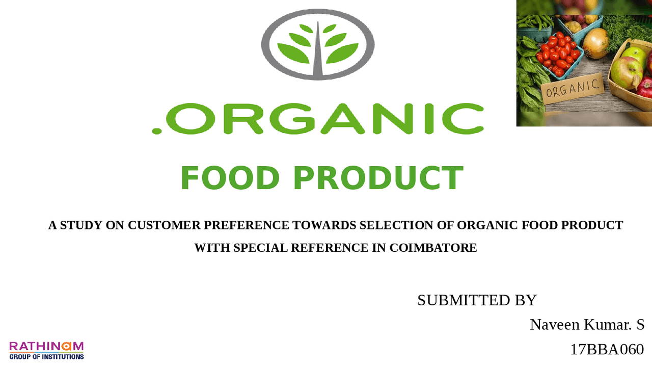 CUSTOMER PREFERENCE ON ORGANIC FOOD PRODUCT - Docsity