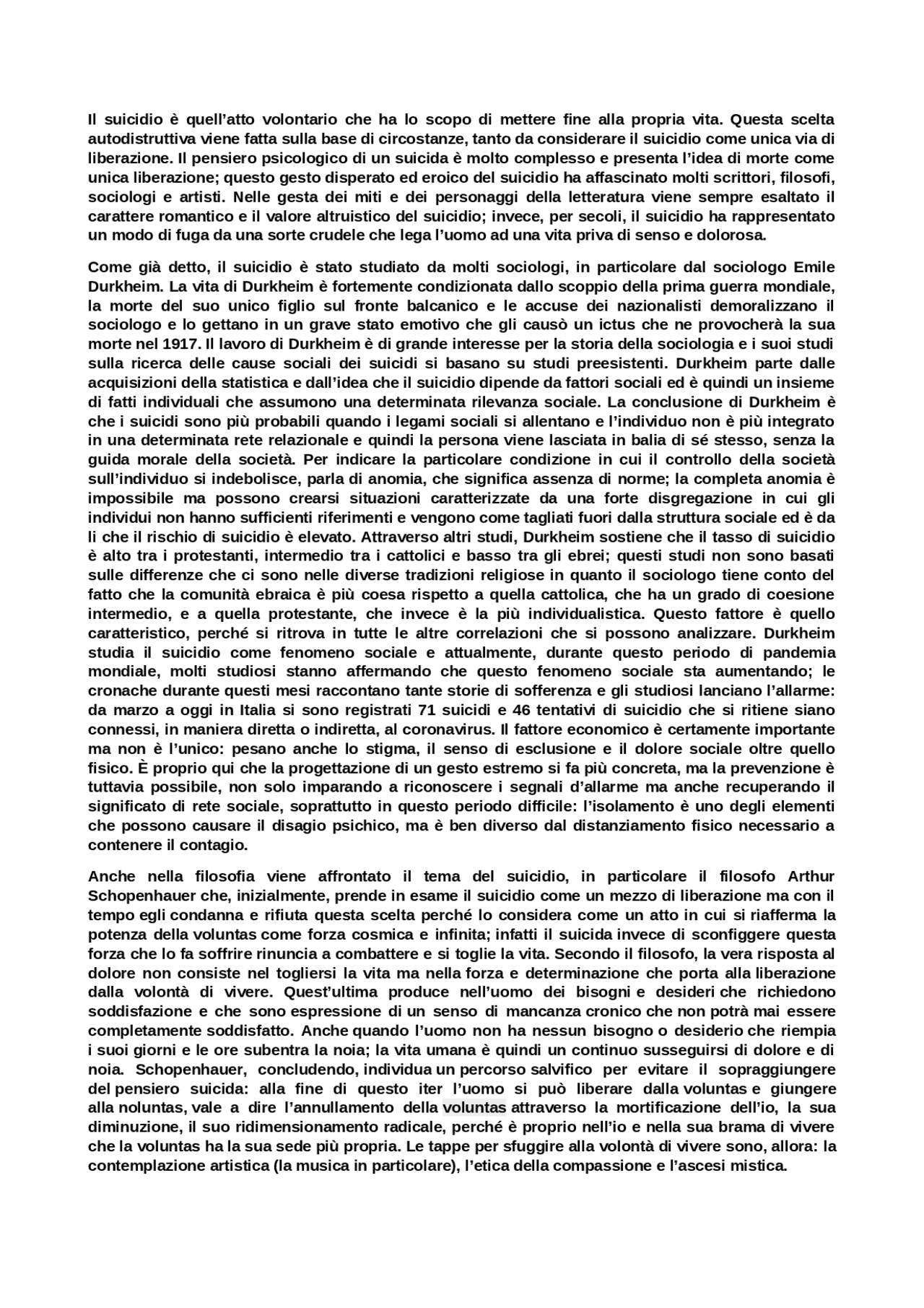 Tesina Word Sul Suicidio Docsity