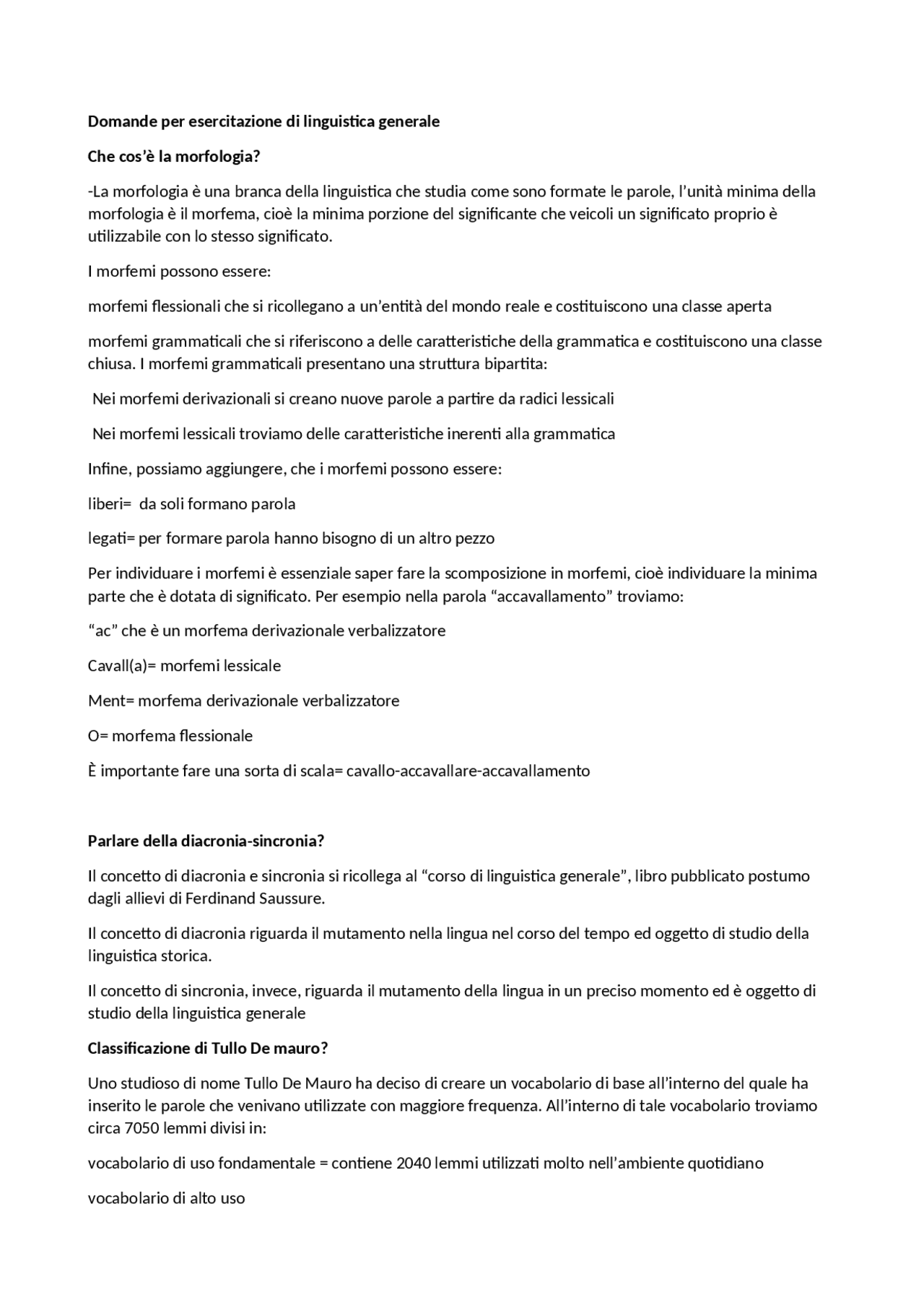Domande Per Esercitazione Di Linguistica Generale Prove Desame Di
