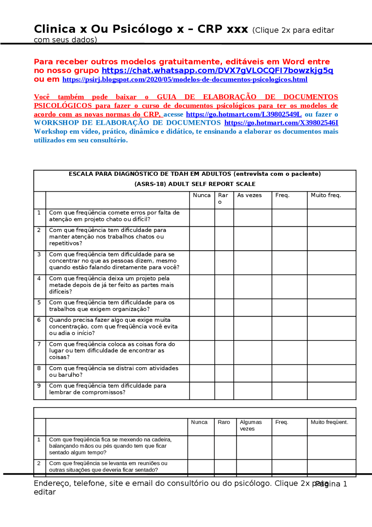QUESTIONARIO DIAGNÓSTICO TDAH - Docsity