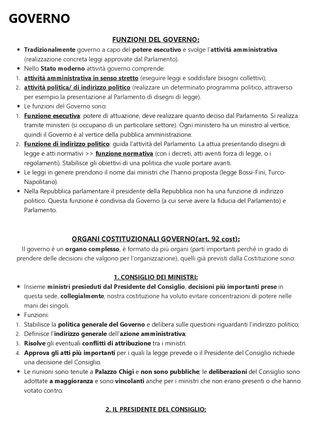 Il Governo Appunti Completi Di Diritto Docsity