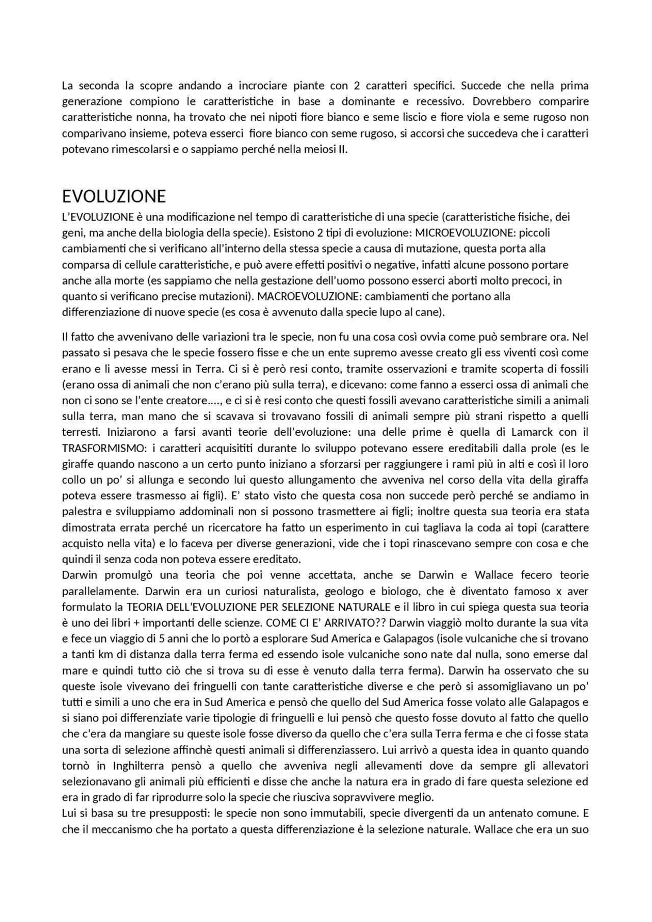 Appunti Sullevoluzione Docsity