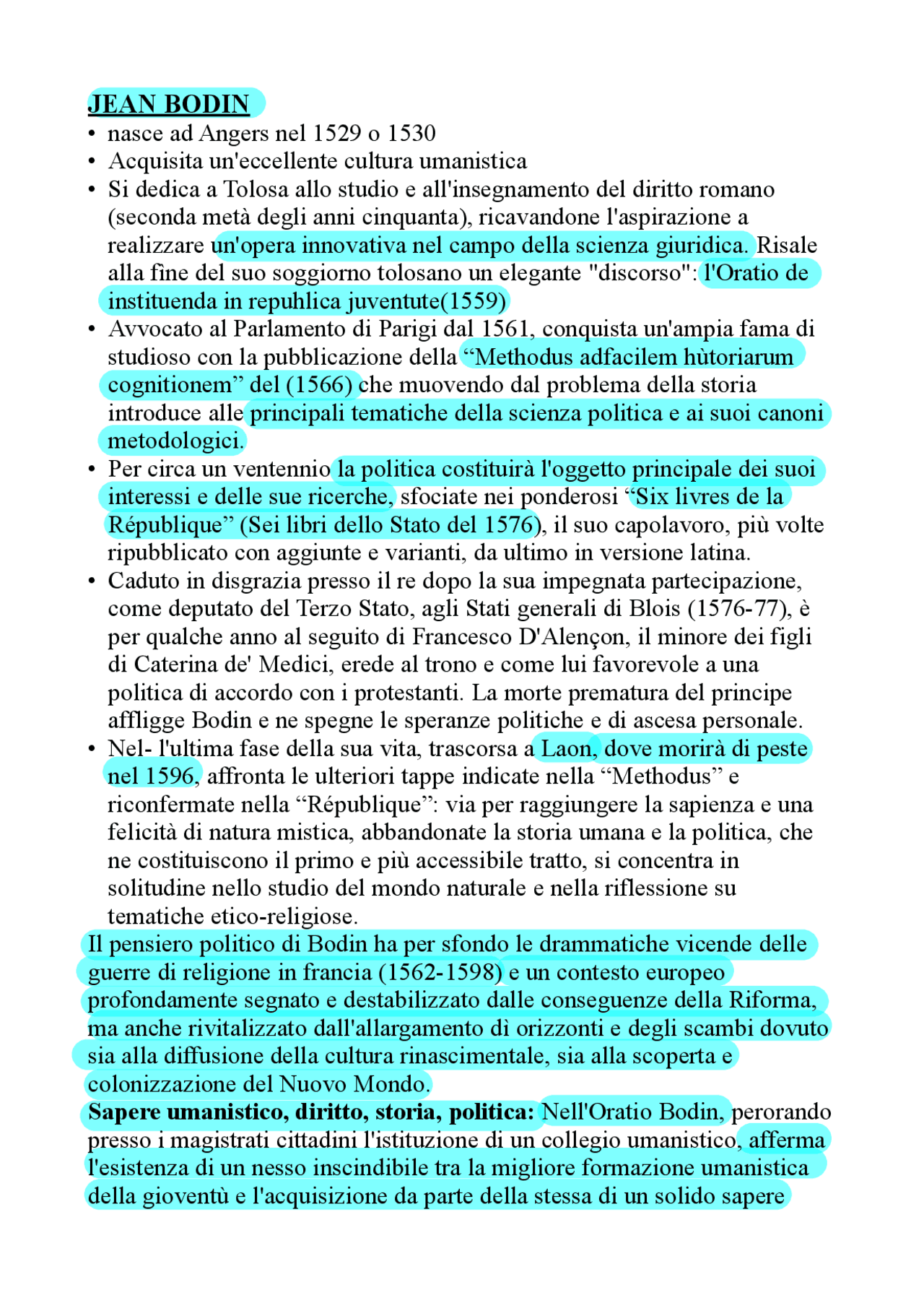 Bodin Riassunto Libro Galli 2017 Docsity