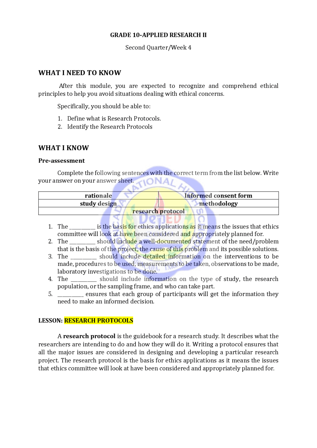 Research Module-Practical Research for Science Learners - Docsity