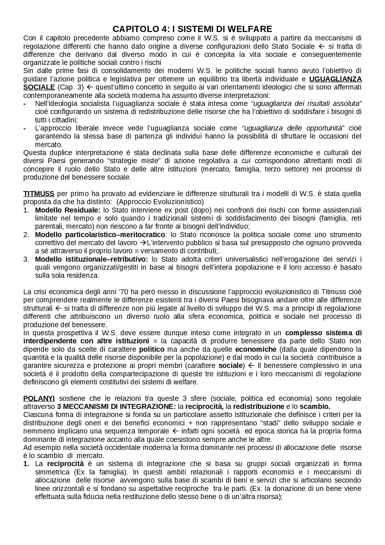 Che cos'è il welfare state - Docsity