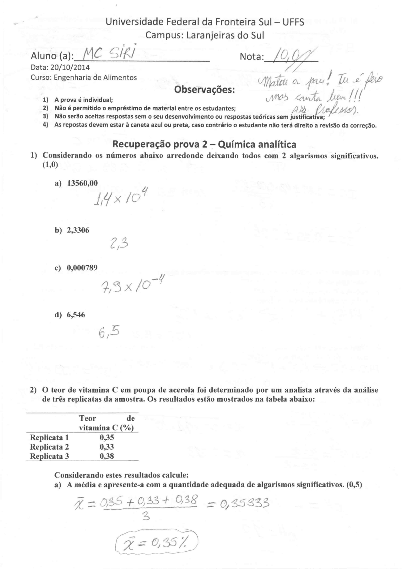 Gabarito De Prova De Quimica Analitica Docsity