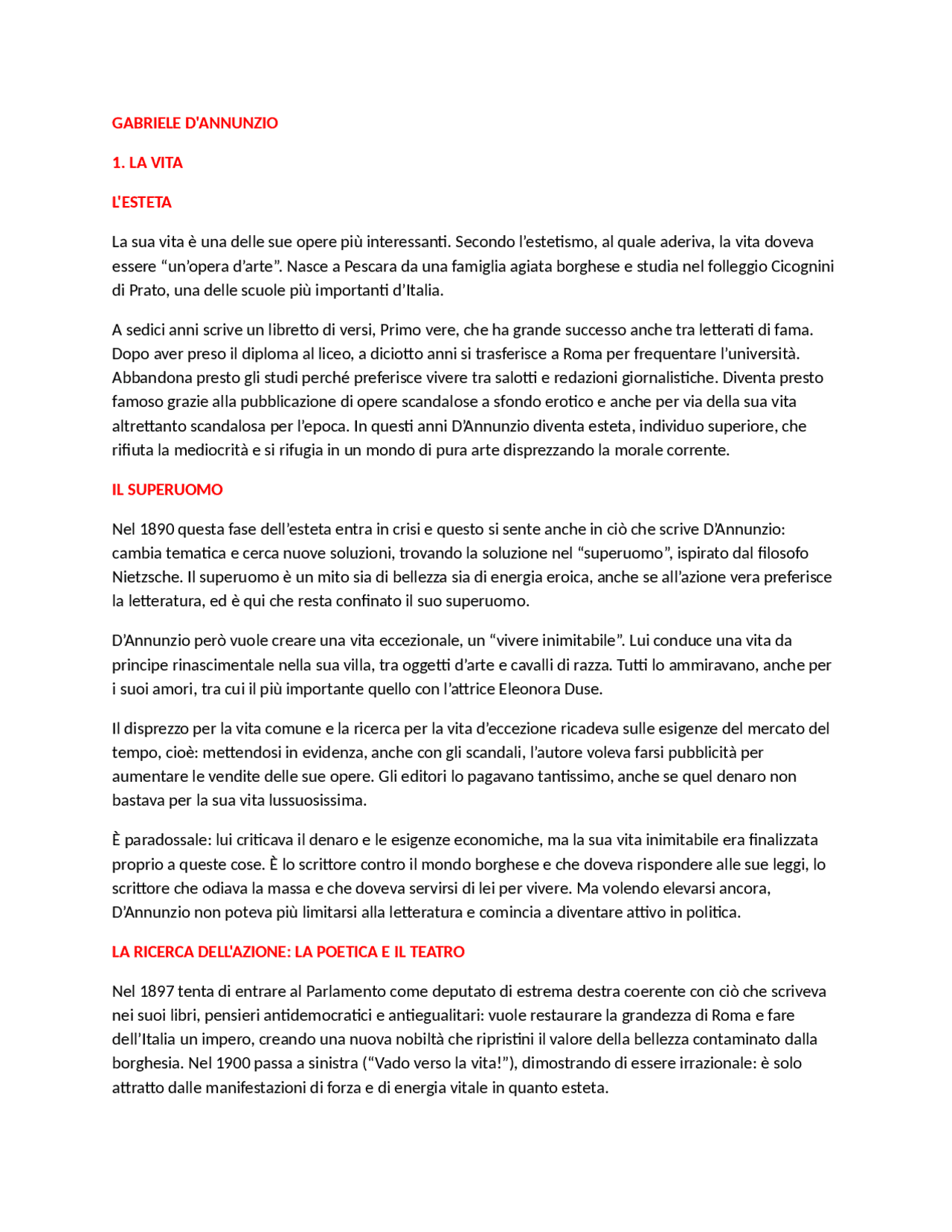 Gabriele Dannunzio Il Piacere Dei Testi 5 Riassunto Sintesi Docsity