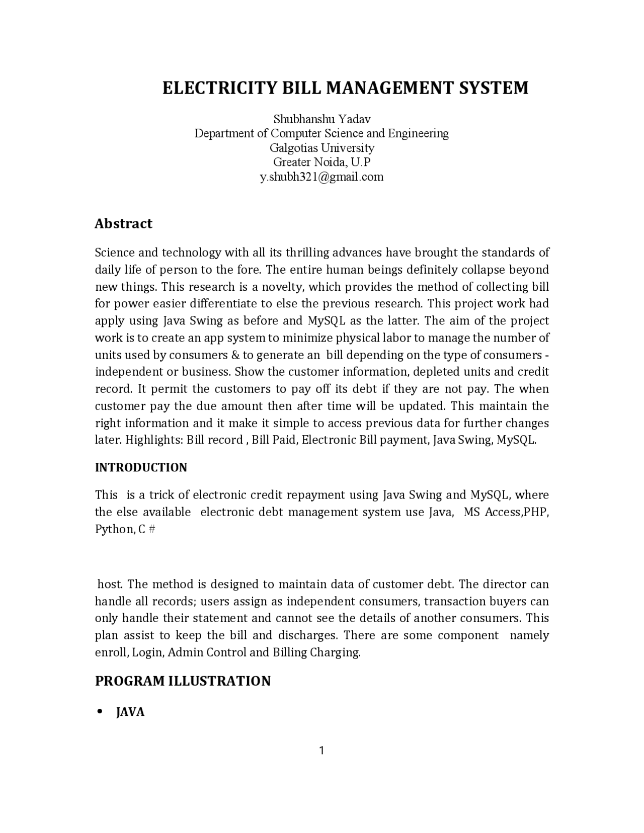 Electricity billing System | Thesis Computer Science | Docsity