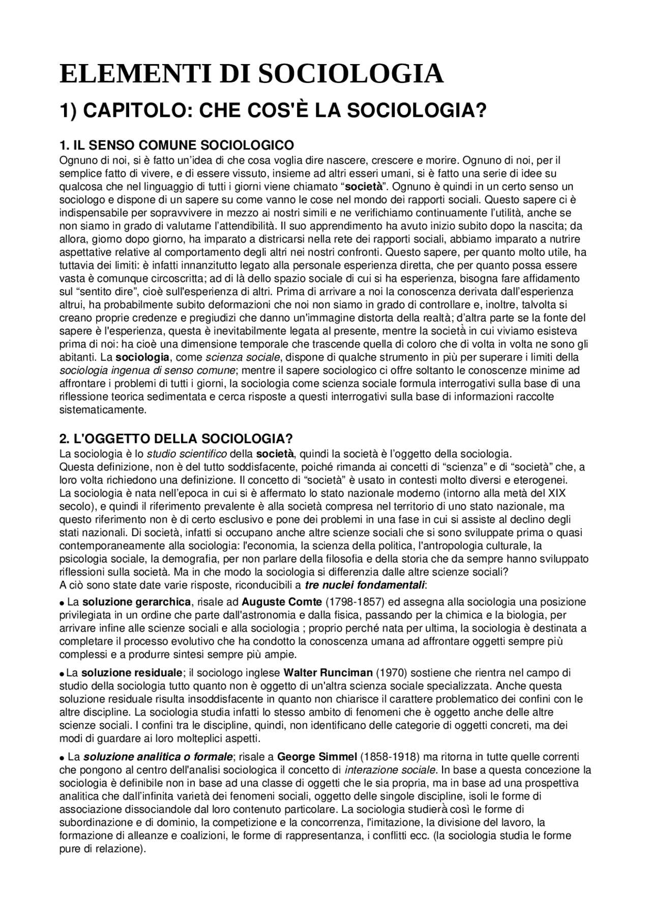 Riassunto Completo Del Libro Elementi Di Sociologia Docsity