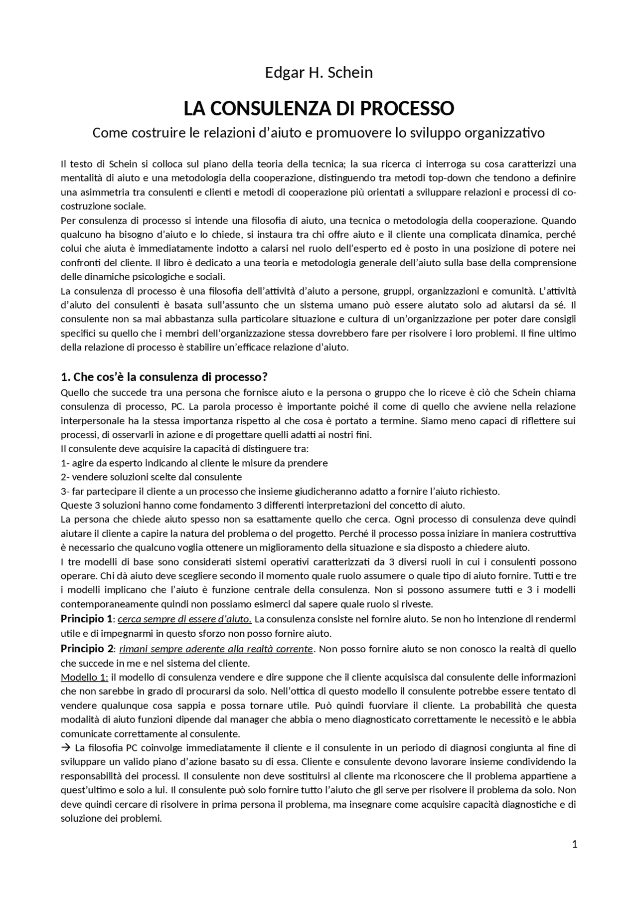 La Consulenza Di Processo Edgar H Schein Docsity