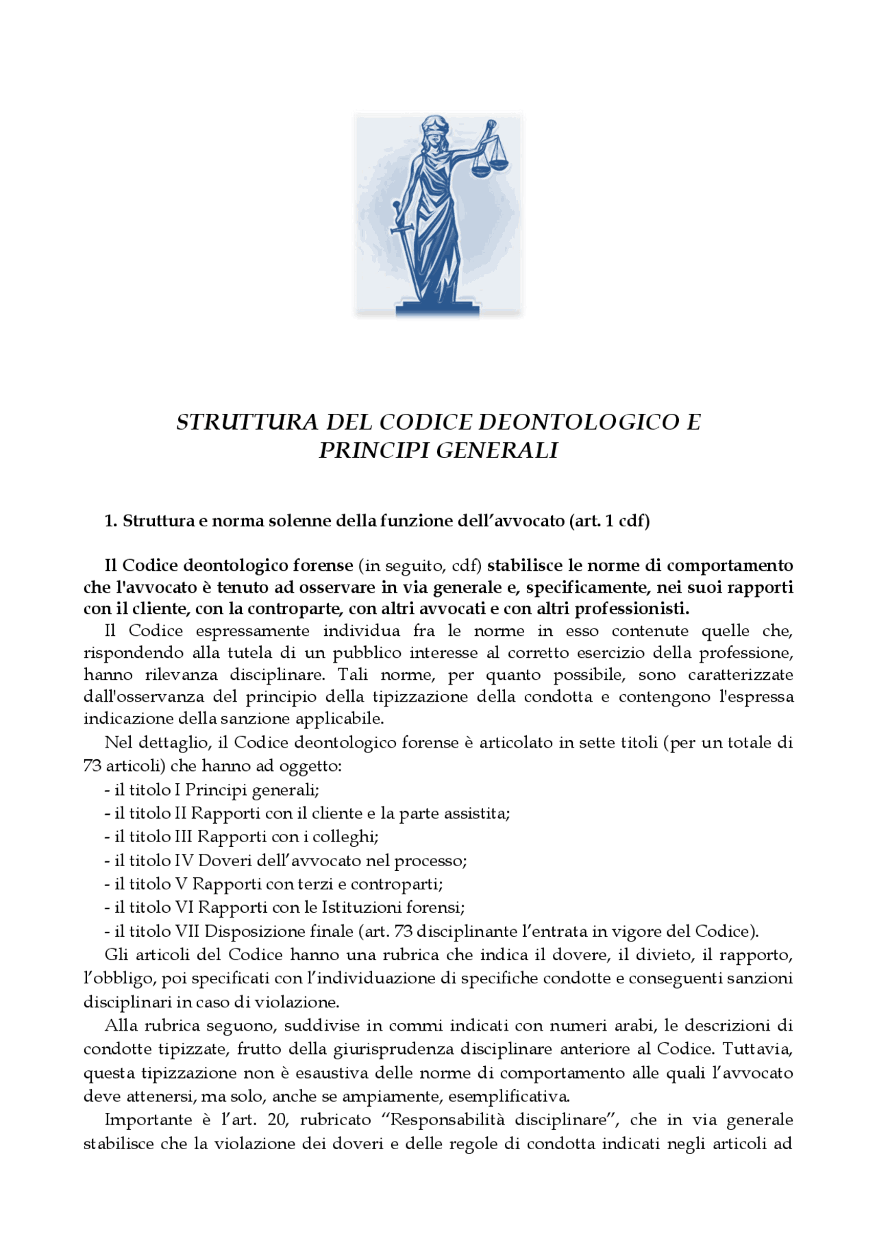 Struttura Del Codice Deontologico Forense E Principi Generali Avv Am