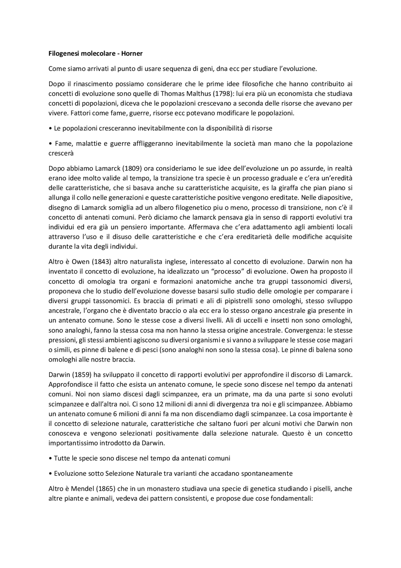 Filogenesi Molecolare (Horner) - Biodiversità ed evoluzione - Docsity