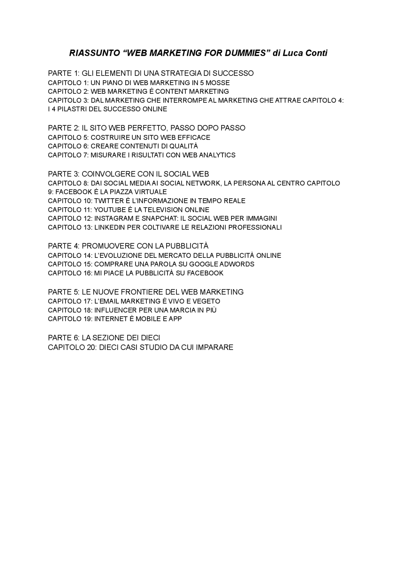 Riassunto Web Marketing For Dummies Di Luca Conti Docsity