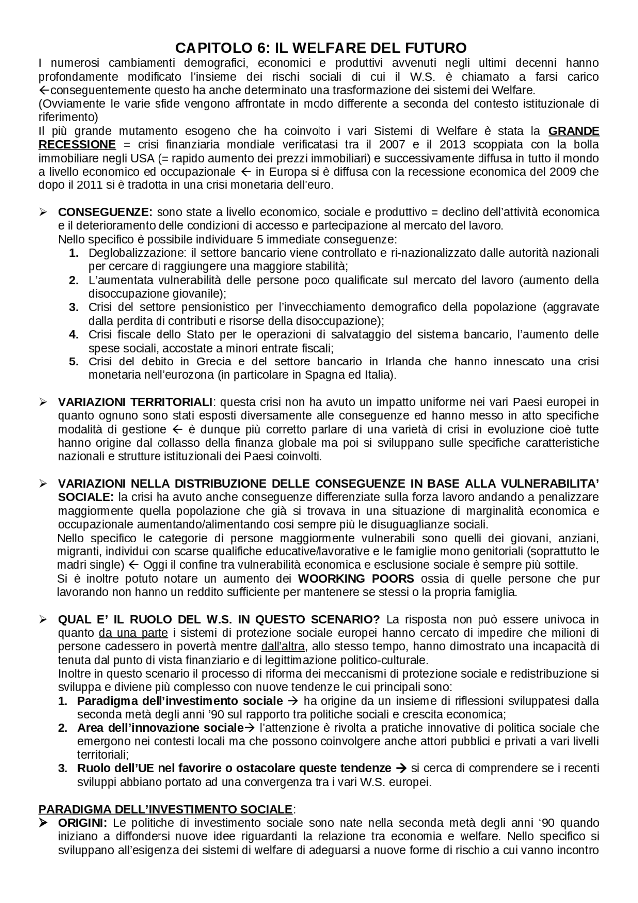 Che cos'è il welfare state? - Docsity