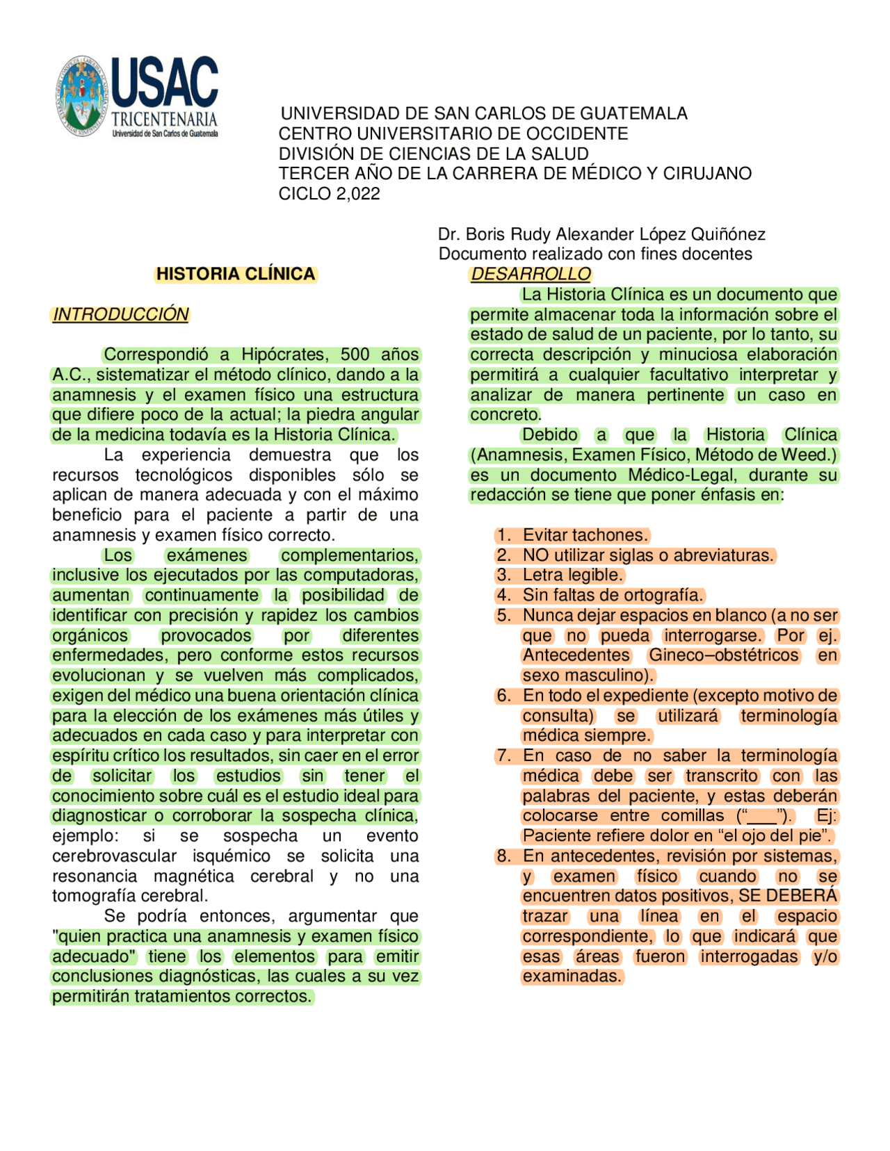 Historia clínica, método de weed | Esquemas y mapas conceptuales de Semiología | Docsity