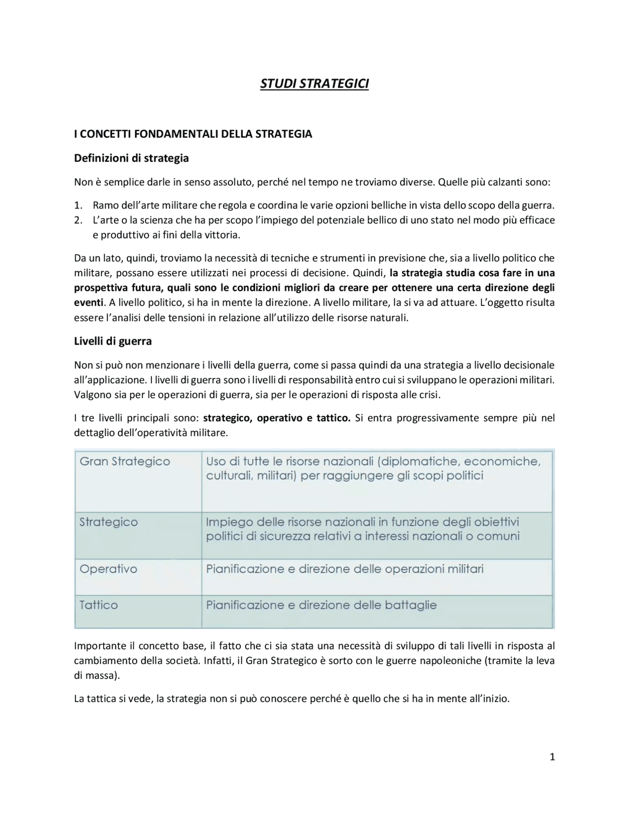 STUDI STRATEGICI, lezioni - Docsity