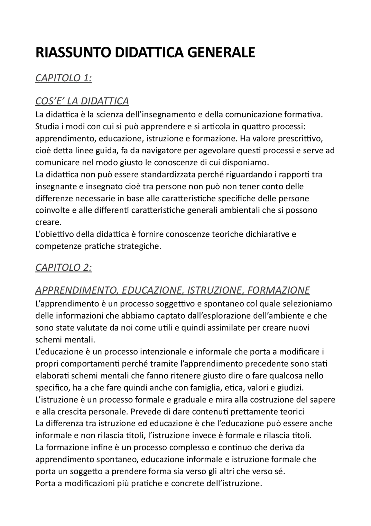 Riassunto Didattica Generale Prof Iavarone E Tafuri Docsity