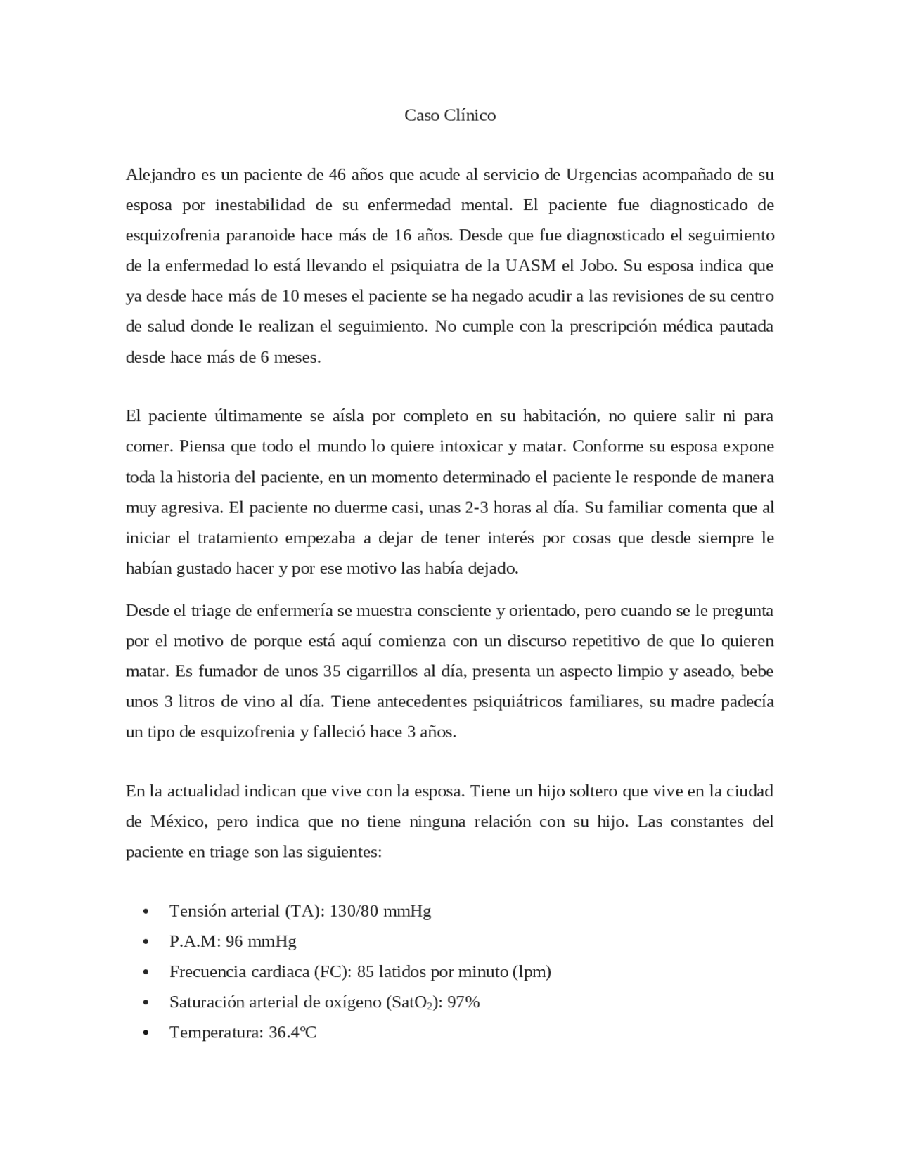 Caso Clinico De Esquizofrenia Docsity