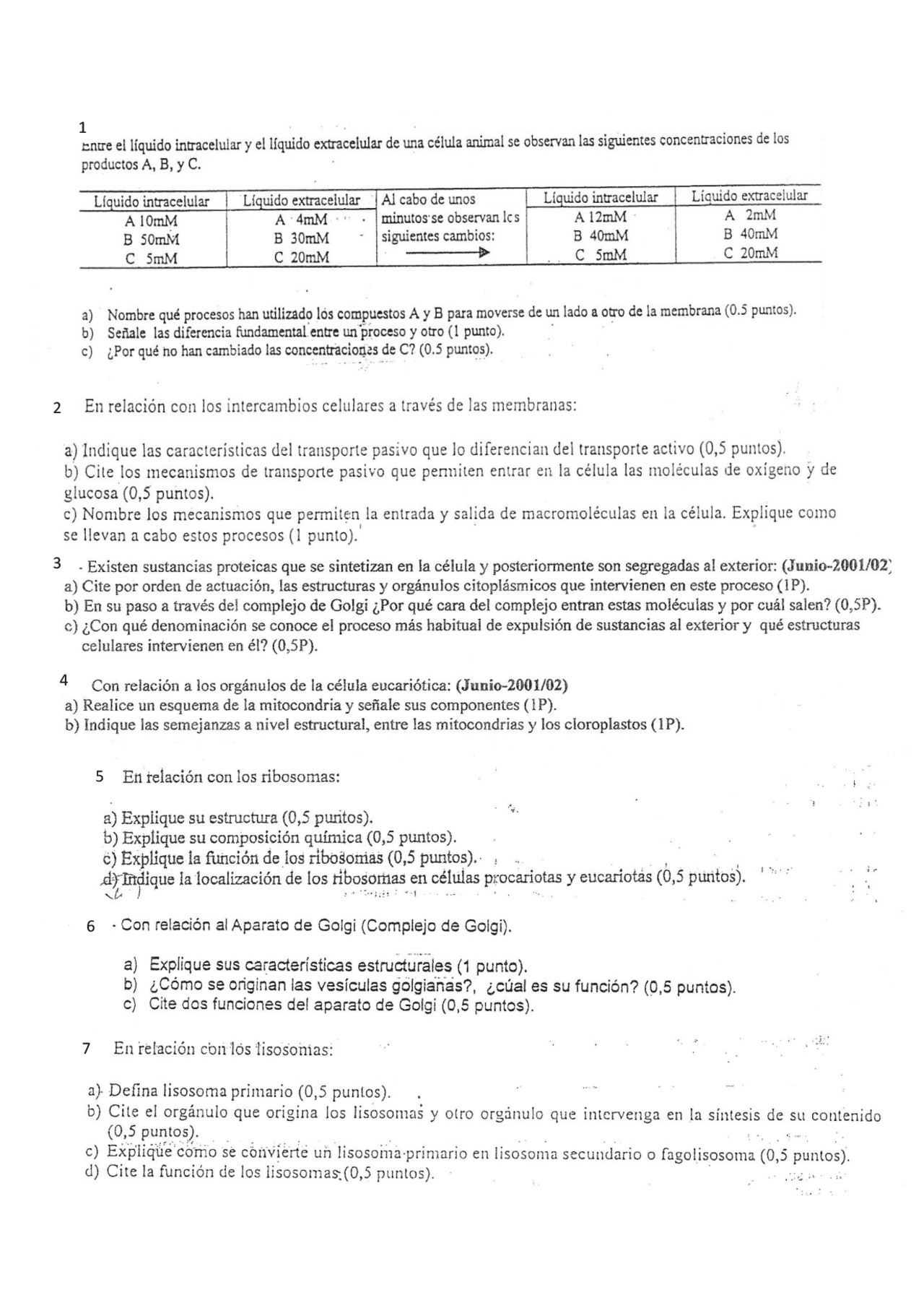 Ejercicios De Citología Docsity