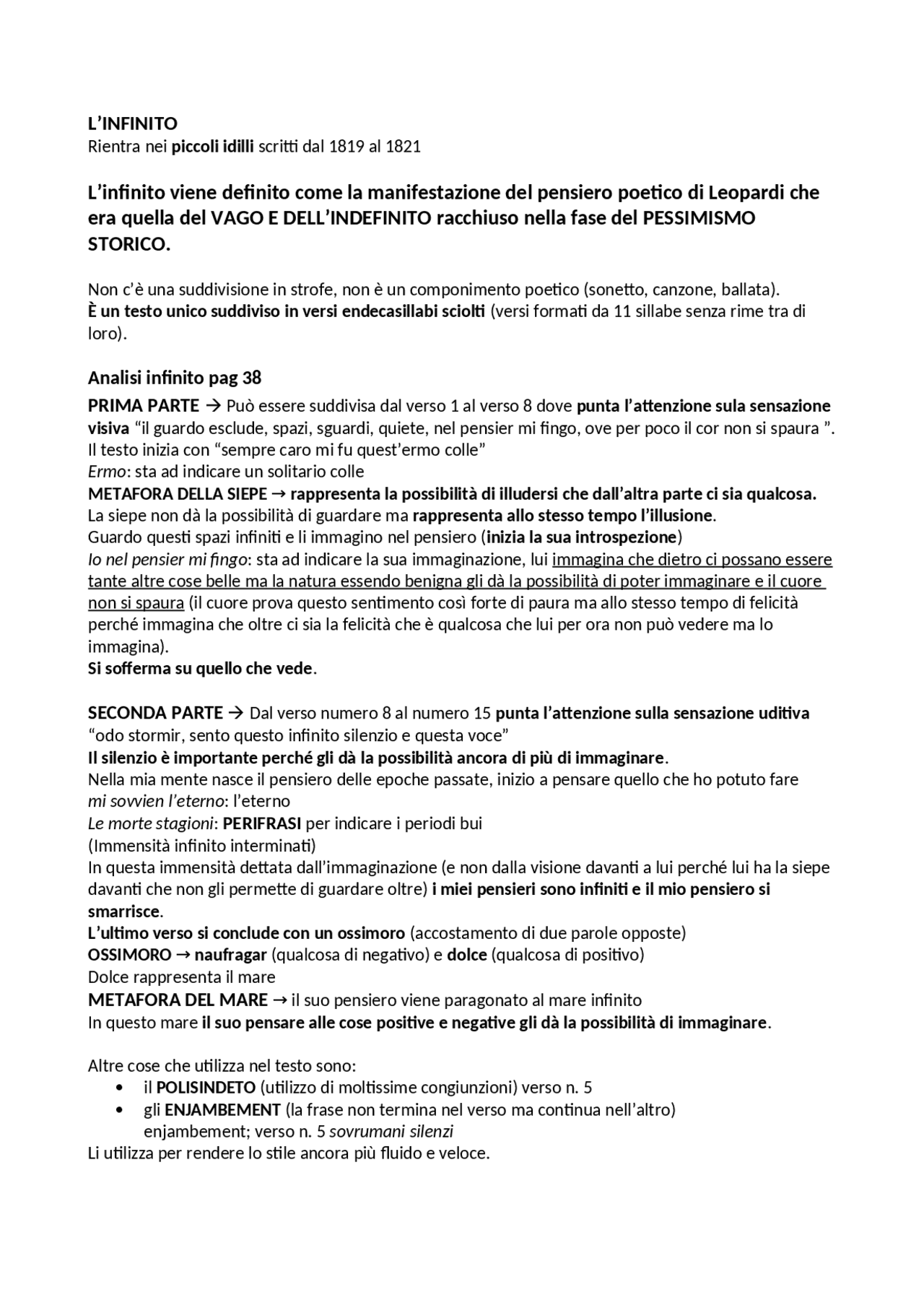 Linfinito Di Leopardi Spiegazione Docsity