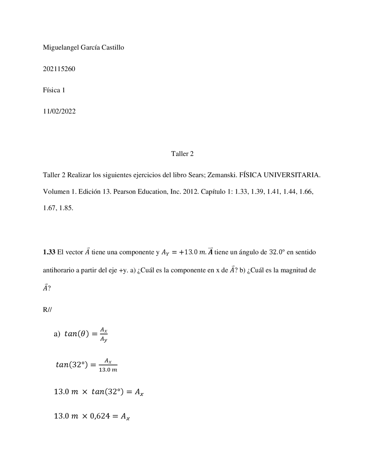 Taller 2 - Vectores (solución) | Ejercicios de Física | Docsity