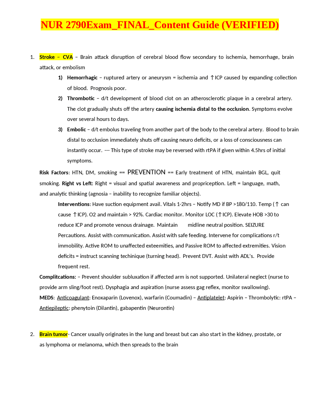 Nursing Exam Content Guide | Exams Nursing | Docsity