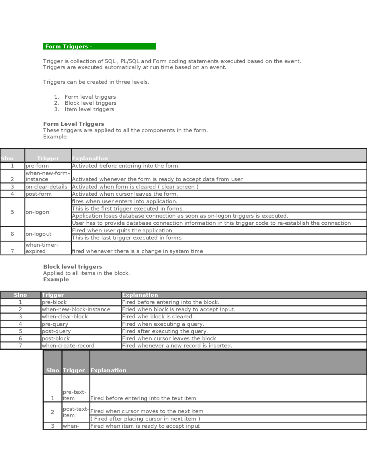 Oracle Form Level Triggers With Examples | Study Guides, Projects ...