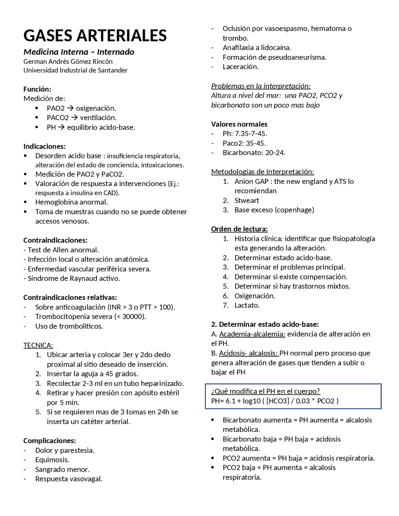 Interpretacion de gases arteriales para internos - Docsity
