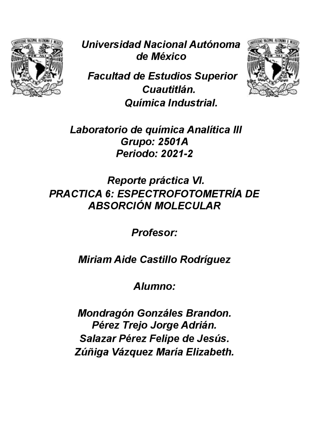 Practica De Laboratorio Quimica Analitica Docsity
